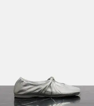 Loewe Pebble Soft Metallic Leather Mary Jane Flats - Silver