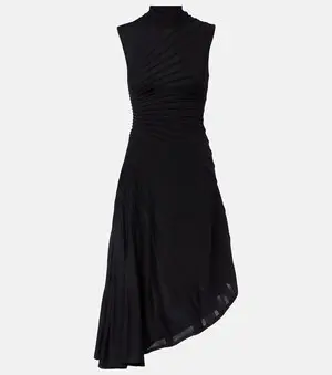 Alaïa Asymmetric Virgin Wool Midi Dress - Black