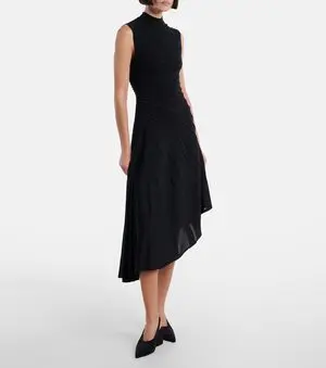 Alaïa Asymmetric Virgin Wool Midi Dress - Black