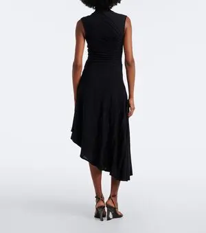 Alaïa Asymmetric Virgin Wool Midi Dress - Black