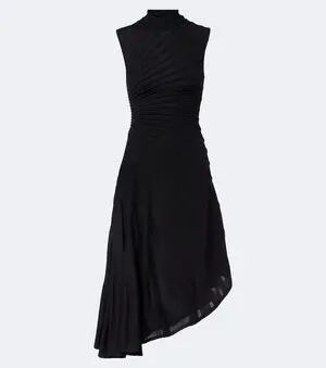 Alaïa Asymmetric Virgin Wool Midi Dress - Black