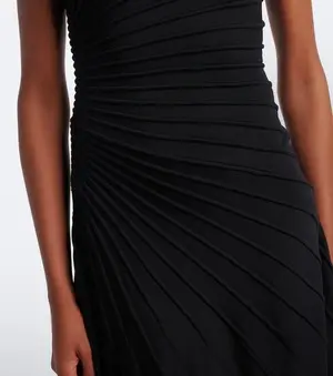 Alaïa Asymmetric Virgin Wool Midi Dress - Black