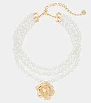 SELF-PORTRAIT Crystal-embellished Floral Choker - White