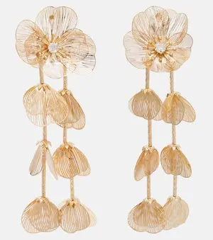 SELF-PORTRAIT Embellished Floral Drop Earrings - Gold