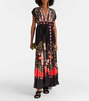 La DoubleJ Accordion Printed Plissé Maxi Dress - Multicoloured