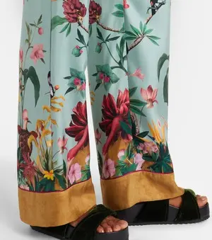 La DoubleJ Printed Wide-leg Silk Twill Pants - Blue