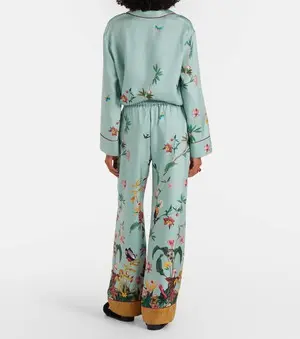 La DoubleJ Printed Wide-leg Silk Twill Pants - Blue