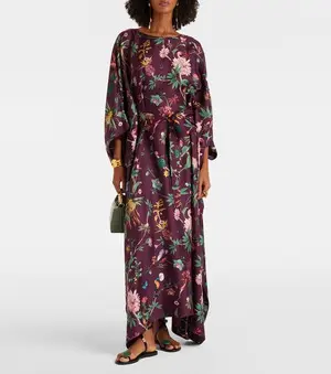 La DoubleJ Floral Silk Kaftan - Burgundy
