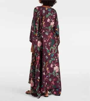 La DoubleJ Floral Silk Kaftan - Burgundy
