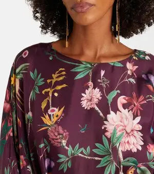 La DoubleJ Floral Silk Kaftan - Burgundy