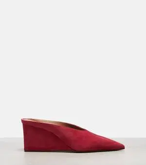 Alaïa Cube 75 Suede Wedge Mules - Red