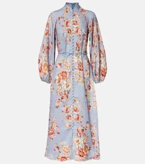 Zimmermann Awaken Floral Linen Midi Dress - Blue
