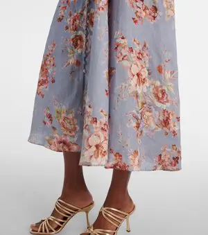 Zimmermann Awaken Floral Linen Midi Dress - Blue
