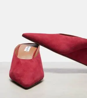 Alaïa Cube 75 Suede Wedge Mules - Red