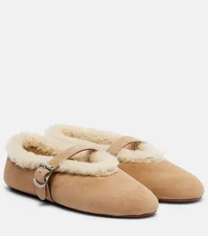 Alaïa Shearling-lined Suede Ballet Flats - Beige
