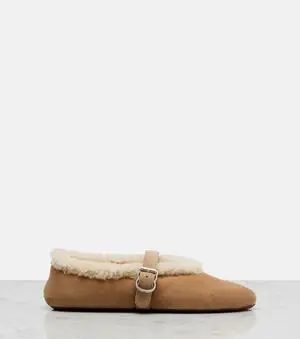 Alaïa Shearling-lined Suede Ballet Flats - Beige