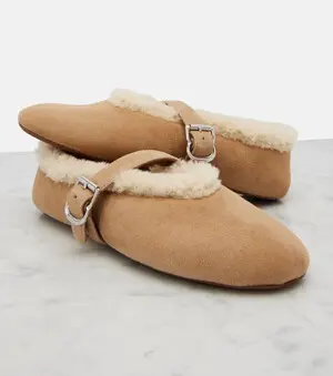 Alaïa Shearling-lined Suede Ballet Flats - Beige
