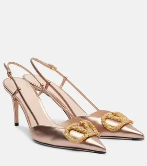 Valentino Garavani Vlogo Metallic Leather Slingback Pumps - Pink