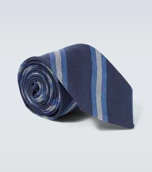 Canali Striped Wool And Silk Standard Neck Tie - Blue