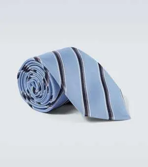 Canali Striped Silk Neck Tie - Blue
