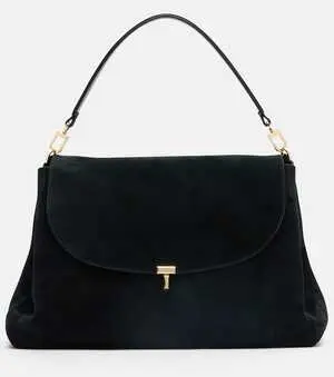 TOTEME T-lock Suede Shoulder Bag - Black