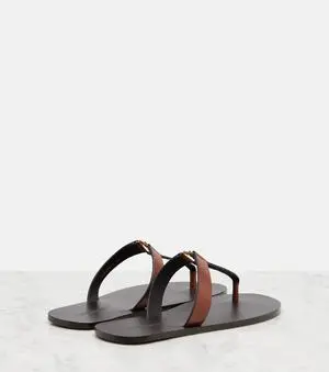 Saint Laurent Cassandre Leather Thong Sandals - Brown