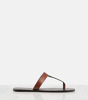 Saint Laurent Cassandre Leather Thong Sandals - Brown