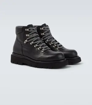 Bottega Veneta Lug Leather Lace-up Boots - Black