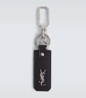 Saint Laurent Cassandre Leather Keychain - Black