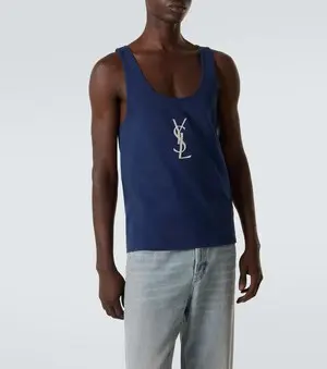 Saint Laurent Cassandre Embroidered Tank Top - Blue