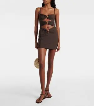 Christopher Esber Cutout Embellished Ring-detail Minidress - Brown