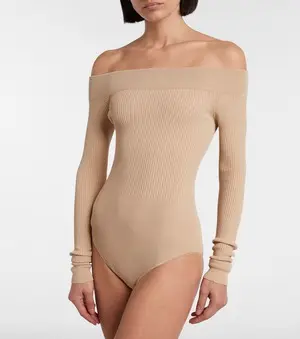 Alaïa Ribbed-knit Off-shoulder Bodysuit