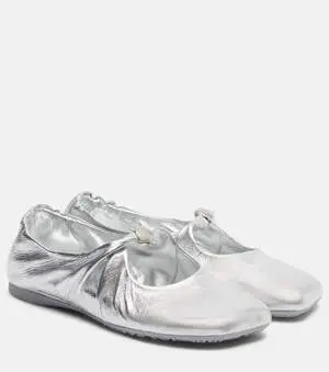 Loewe Pebble Soft Metallic Leather Ballet Flats