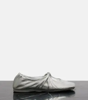 Loewe Pebble Soft Leather Mary Jane Flats - Silver