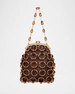 Cult Gaia Brielle Beaded Metal Wristlet Pouch Bag - Caramel To