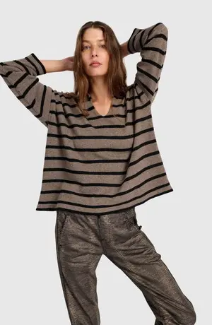 Alembika Surfside Collared Sweater - Latte Stripes