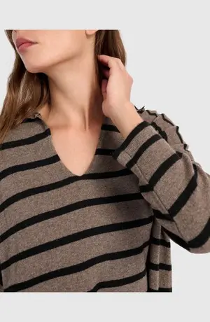 Alembika Surfside Collared Sweater - Latte Stripes