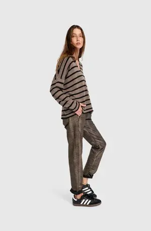 Alembika Surfside Collared Sweater - Latte Stripes