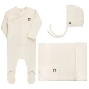 ELY'S & CO. Embroidered Cherry Footie, Blanket, And Bonnet Set - Ivory/yellow