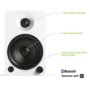KANTO Yu4 Powered Bookshelf Speakers With Built-in Bluetoothpair - Matte White