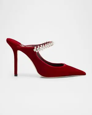 JIMMY CHOO 100mm Bing Embellished Velvet Mule Pumps - Ruby Red