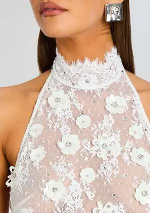 Retrofete Saga Lace Embellished Bodysuit - White/silver