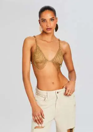 Retrofete Pyla Chain Bra - Tannin/gold