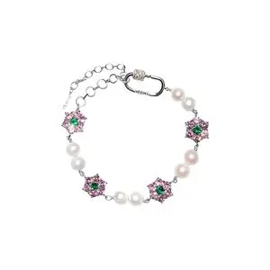 VEERT Flower Stone Freshwater Pearl Bracelet - Gold