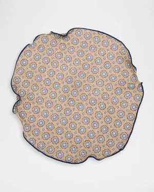 EDWARD ARMAH Men & Apos;s Reversible Houndstooth To Medallion Silk Pocket Circle Beige