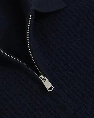 REISS Men & Apos;s Hamilton Wool Waffle-knit Half-zip Polo Shirt Navy