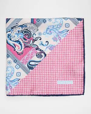 EDWARD ARMAH Apos;s Double-printed Silk Hand-rolled Pocket Square - Pink