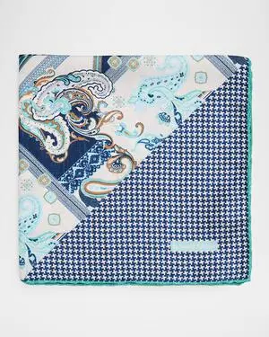 EDWARD ARMAH Apos;s Double-printed Silk Hand-rolled Pocket Square - Blue