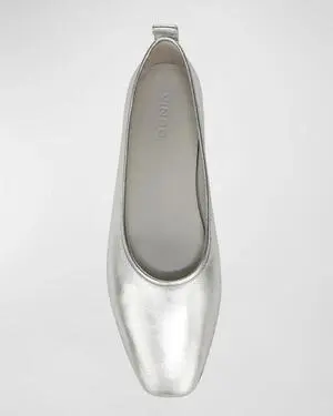 Vince Vivian Metallic Ballerina Flats - Silver Leather