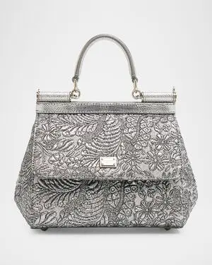 Dolce & Gabbana Sicily Metallic Brocade Top-handle Bag - Silver